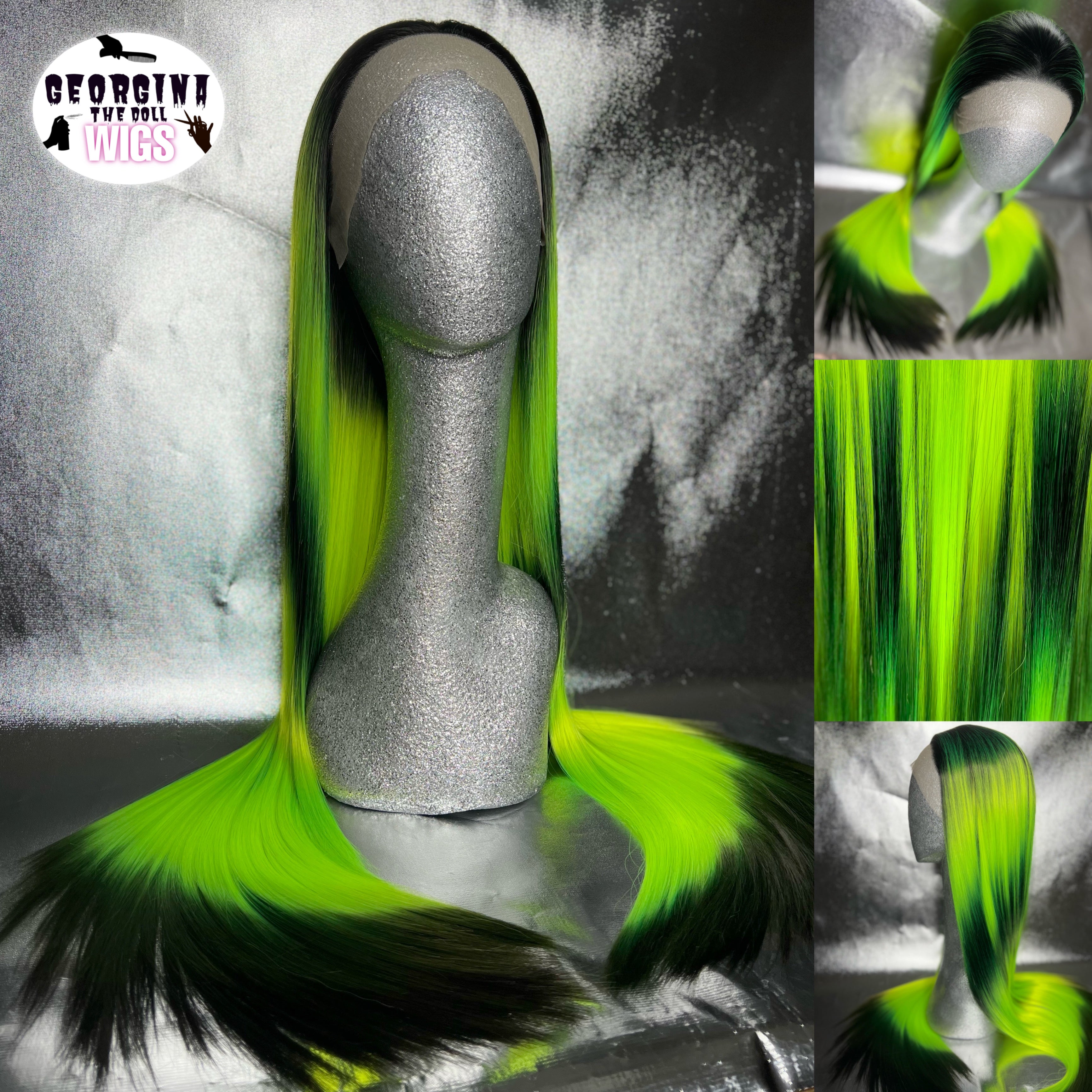 NEON SHADOW Lace Front Wig (large Cap, zig zag ombre black/neon green ...